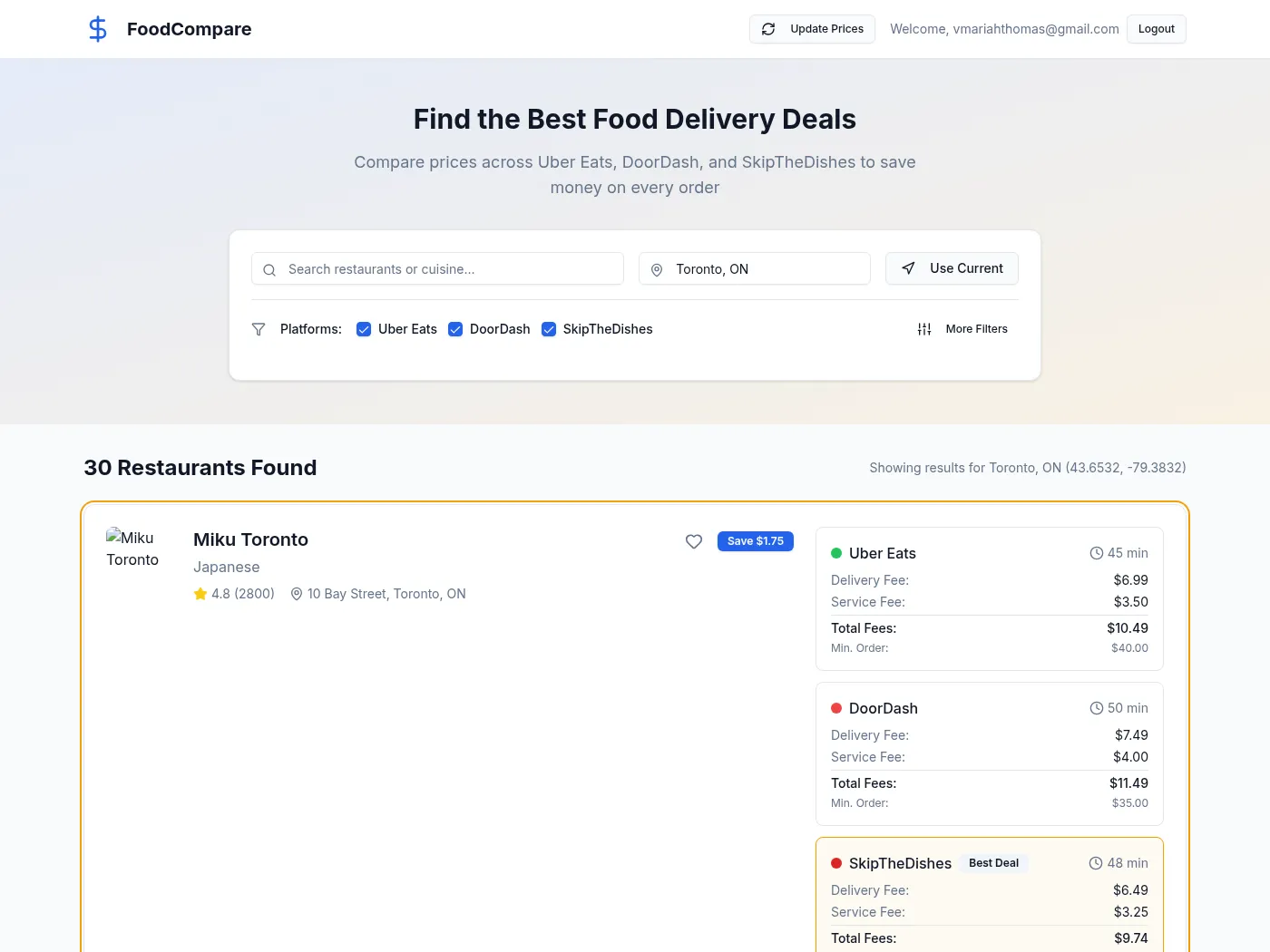 Food Delivery Price Comparator