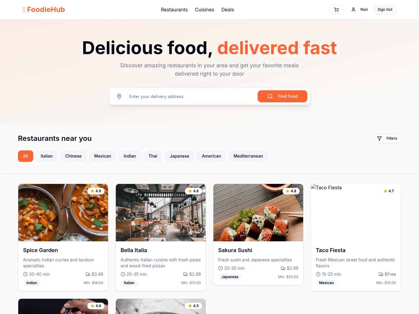 Food Delivery & Restaurant Browsing App
