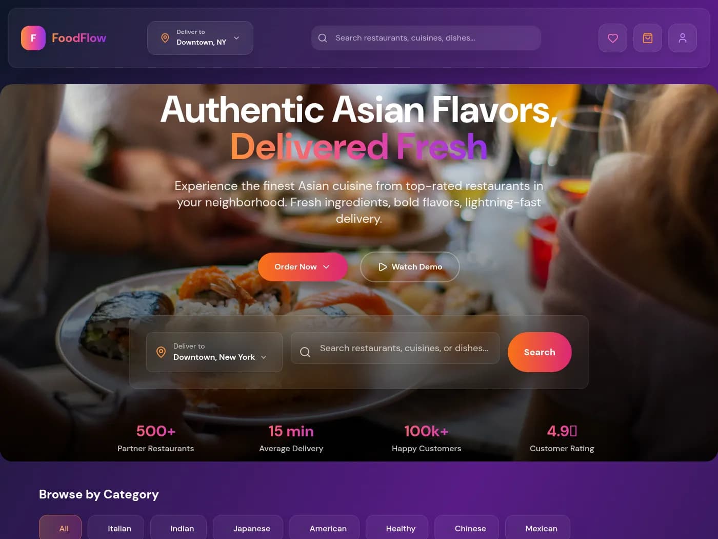 Modern Food Delivery Platform with Unique UI/UX