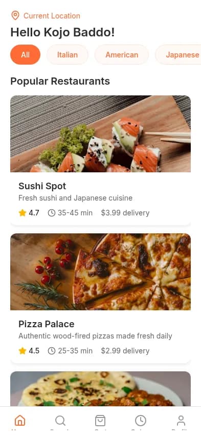 Food Delivery and Ordering Mobile App