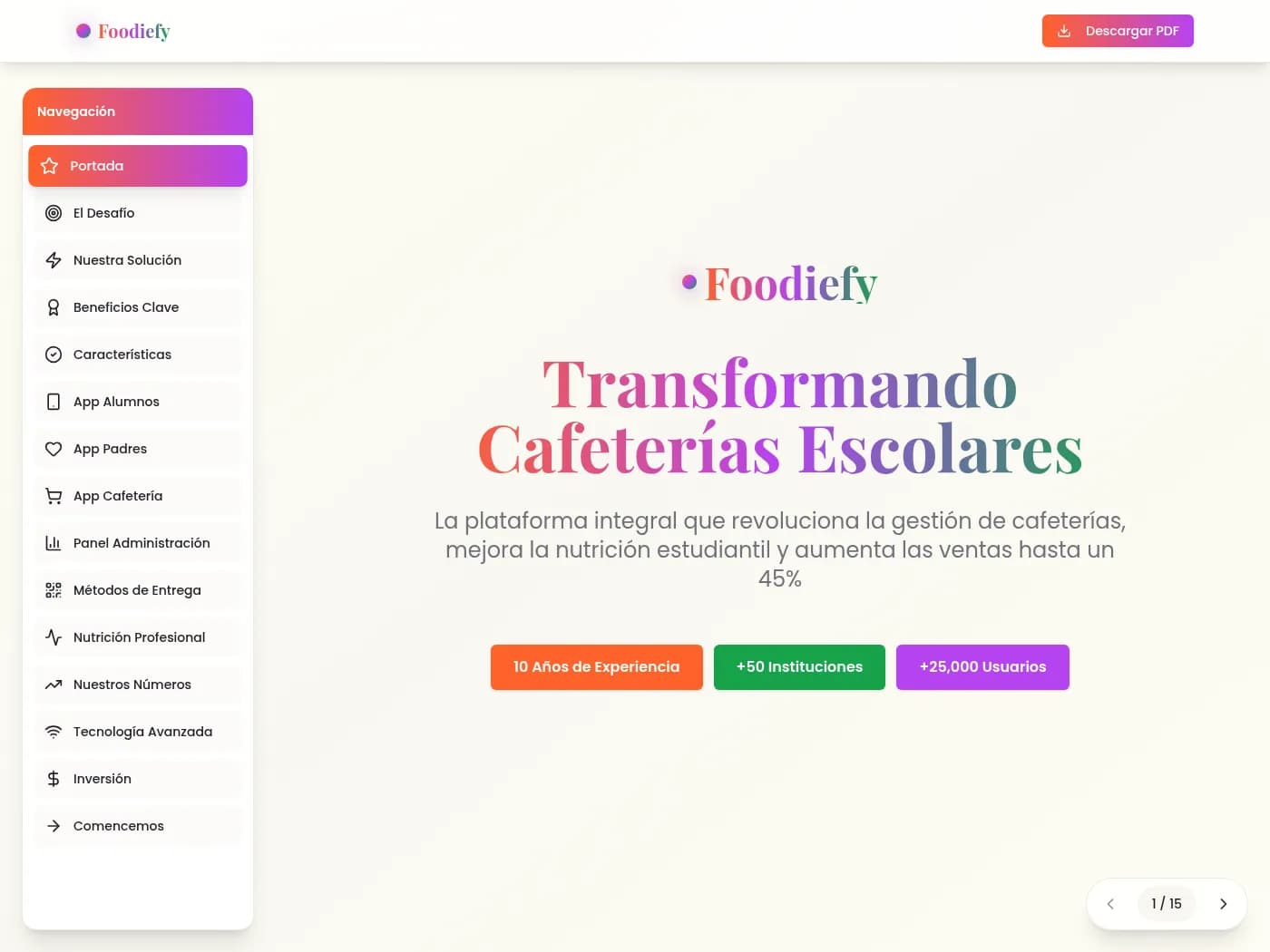 Foodiefy Interactive Pitch PDF for School Cafeterias