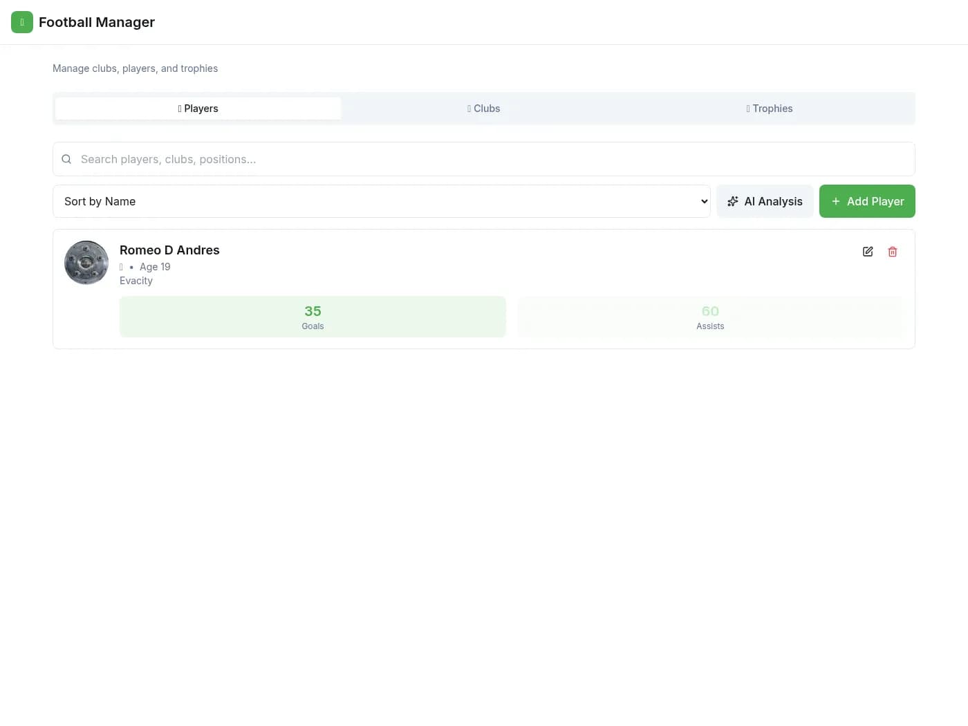 Football Database Platform: Clubs, Players & Trophies Manager