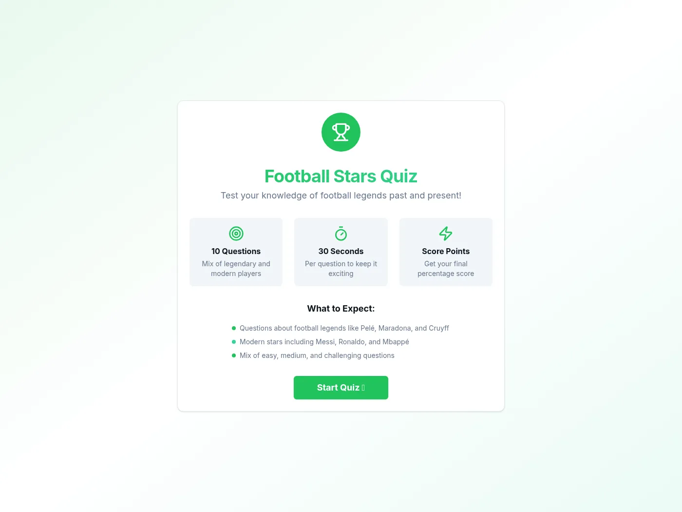 Football Stars Interactive Quiz