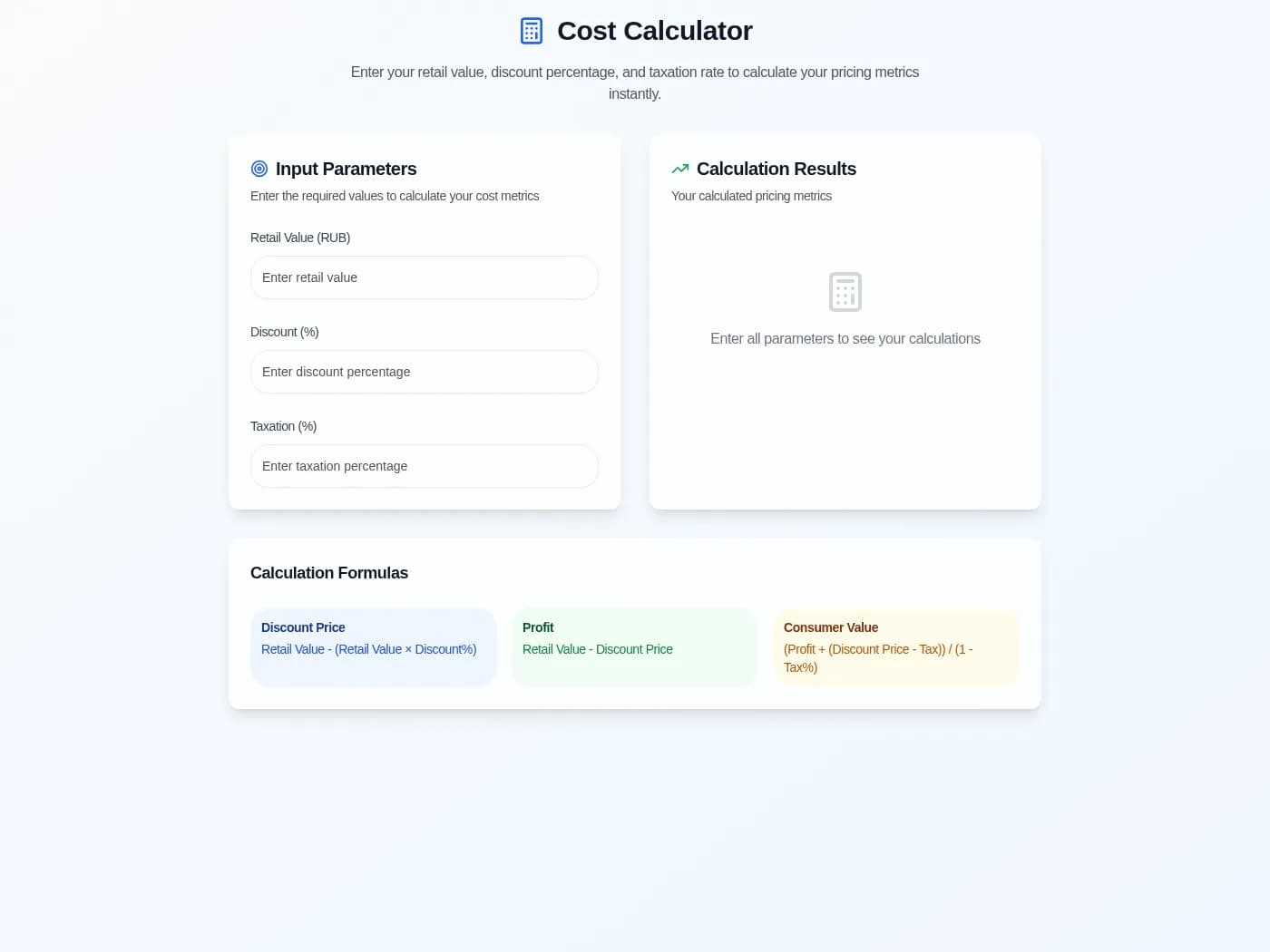 Formula-Based Cost Calculator