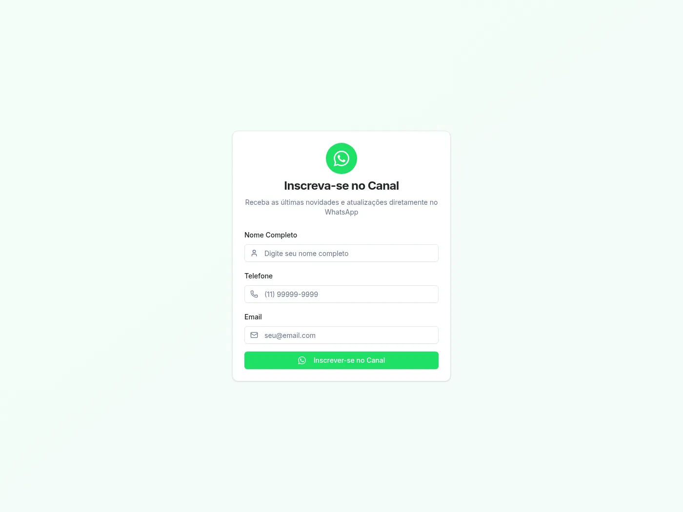 Formulário de Cadastro para Assinatura de Canal do WhatsApp