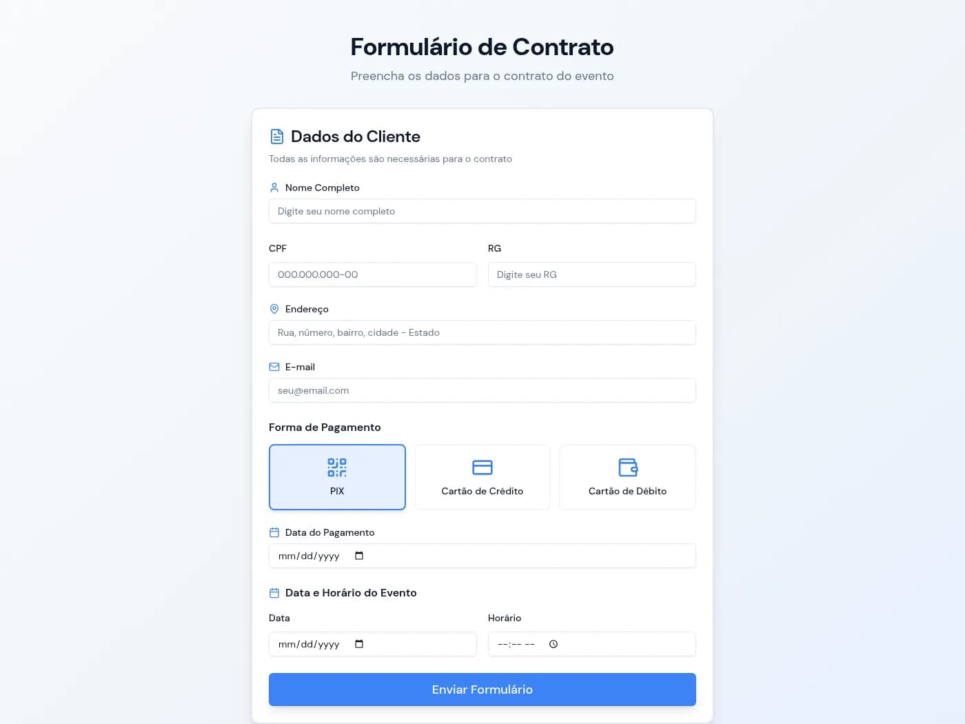 Formulário Inteligente para Contratos de Evento