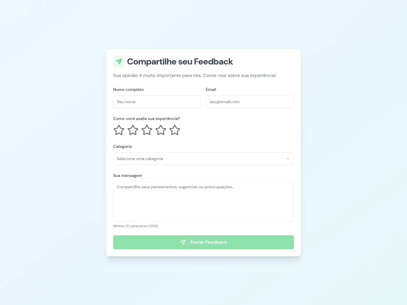 Página de Formulário de Feedback Simples