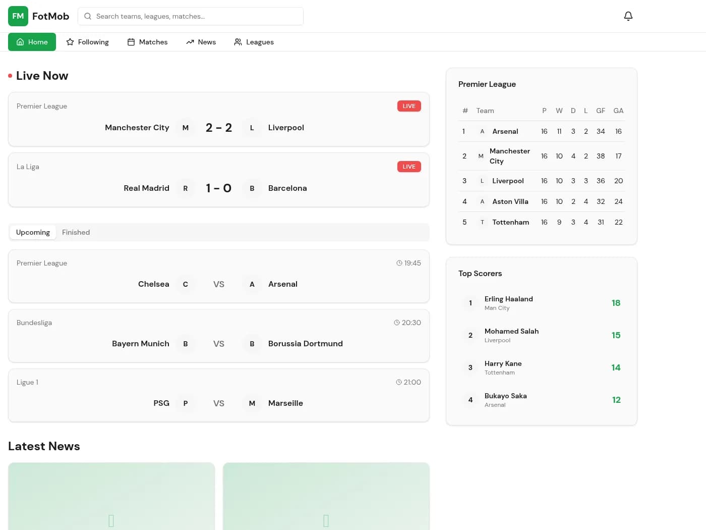 FotMob Football Stats & Live Scores Web Clone