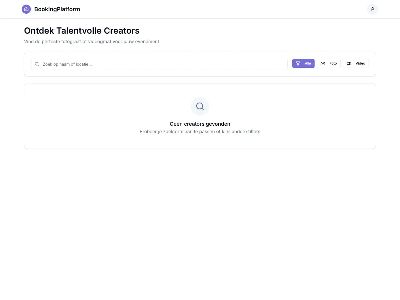 Fotograaf & Videograaf Boekingsplatform met Firebase-integratie
