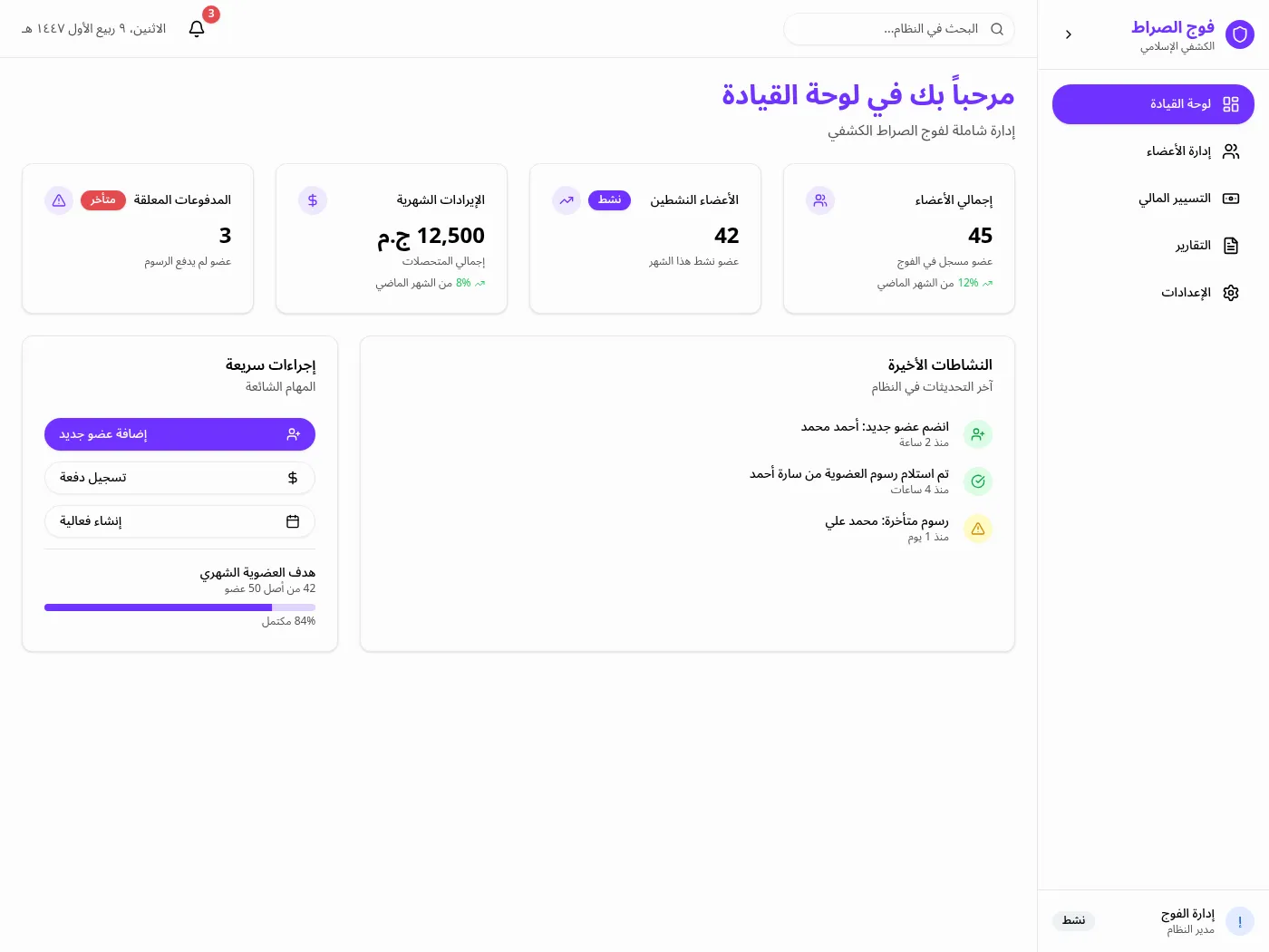 تطبيق الفوج الصراط الكشفي لإدارة التسيير الإداري والمالي