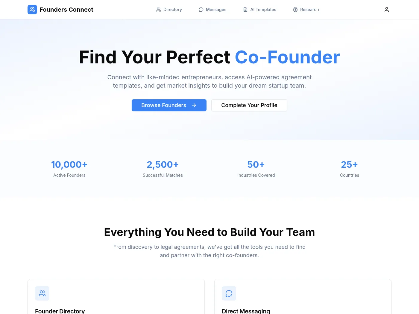 Founders Connect: Professional Job Board for Co-Founder Discovery