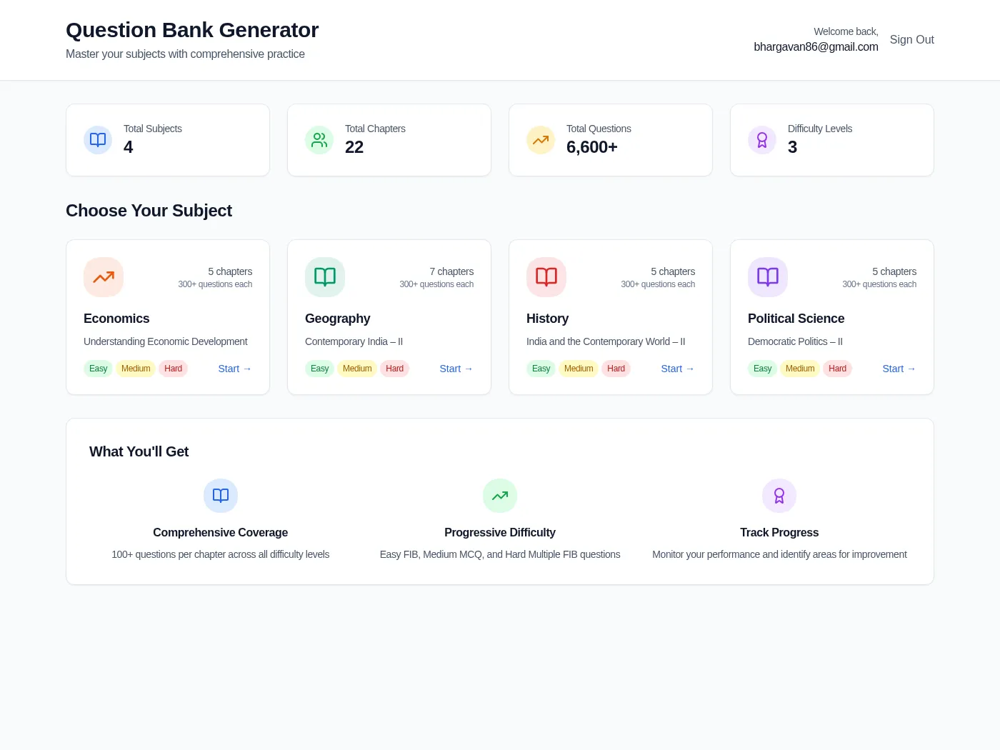 Four Subject Book Question Bank Generator