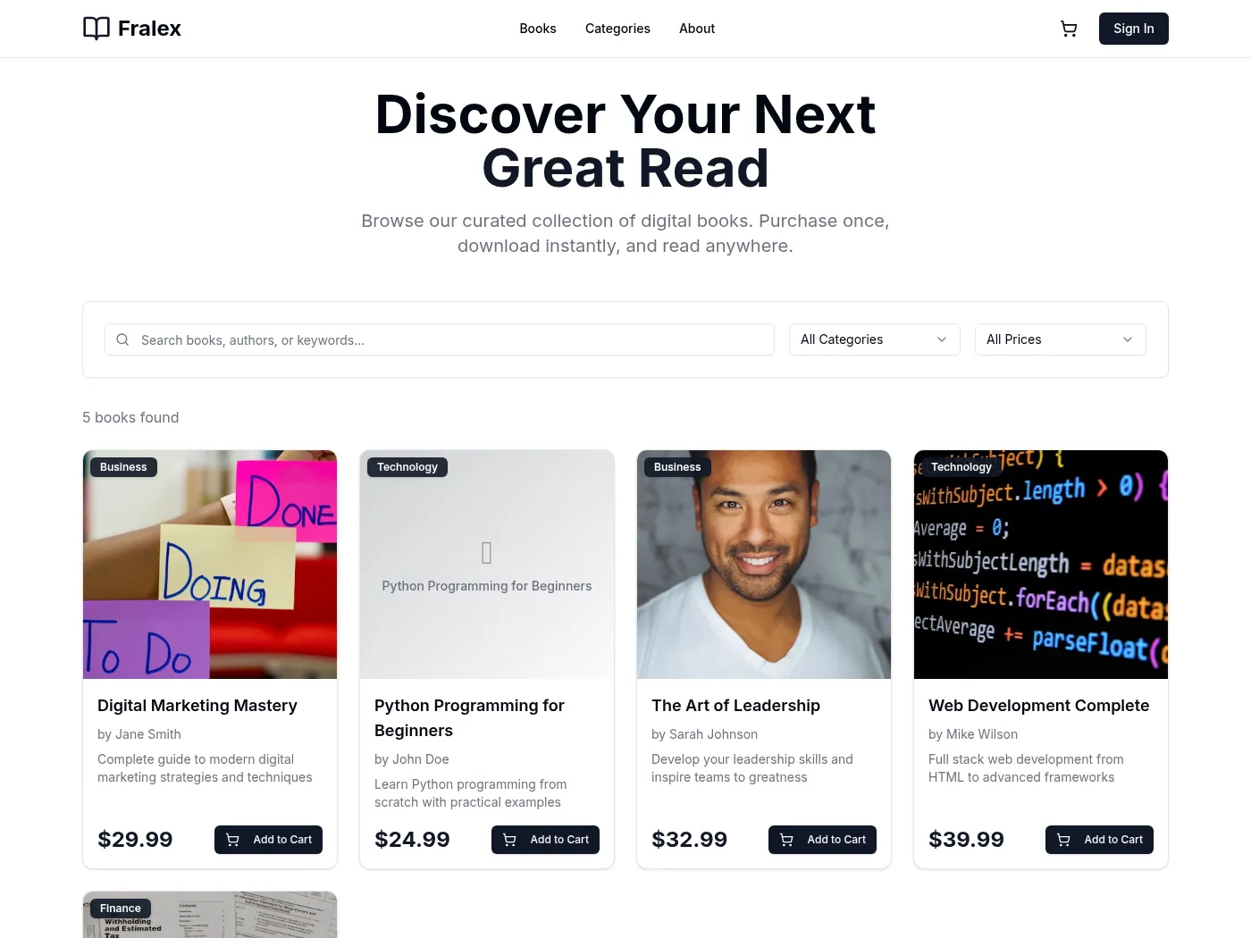 Fralex Digital Bookstore App & Website