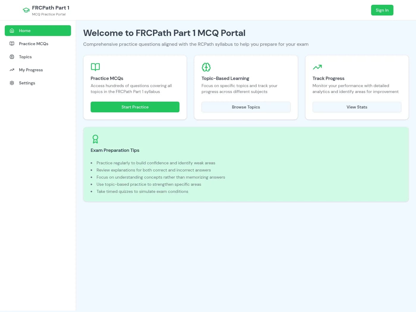 FRCPath Part 1 MCQ Database Portal