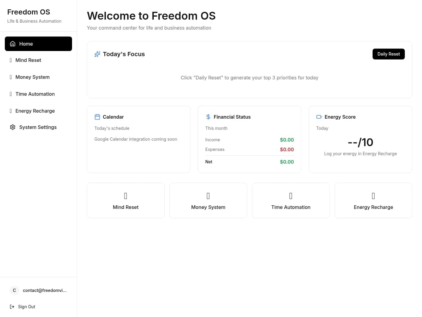 Freedom OS – Life & Business Automation Dashboard