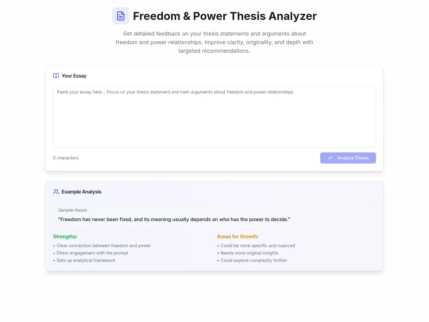 Freedom & Power Thesis Analyzer