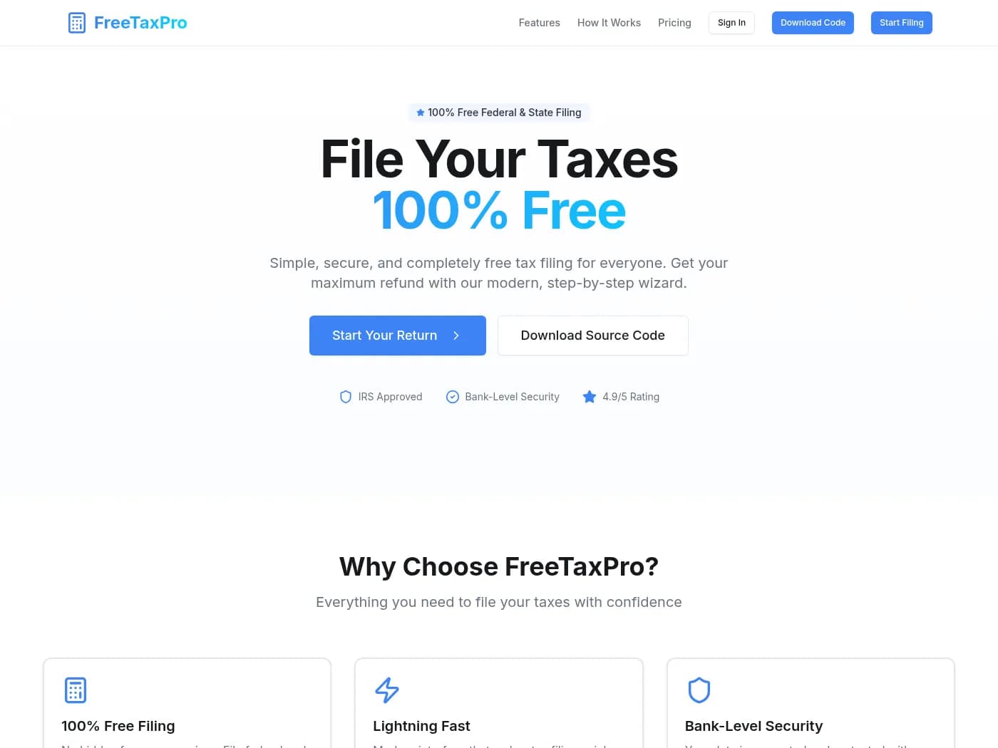 FreeTaxPro: Modern Free Online Tax Filing Platform