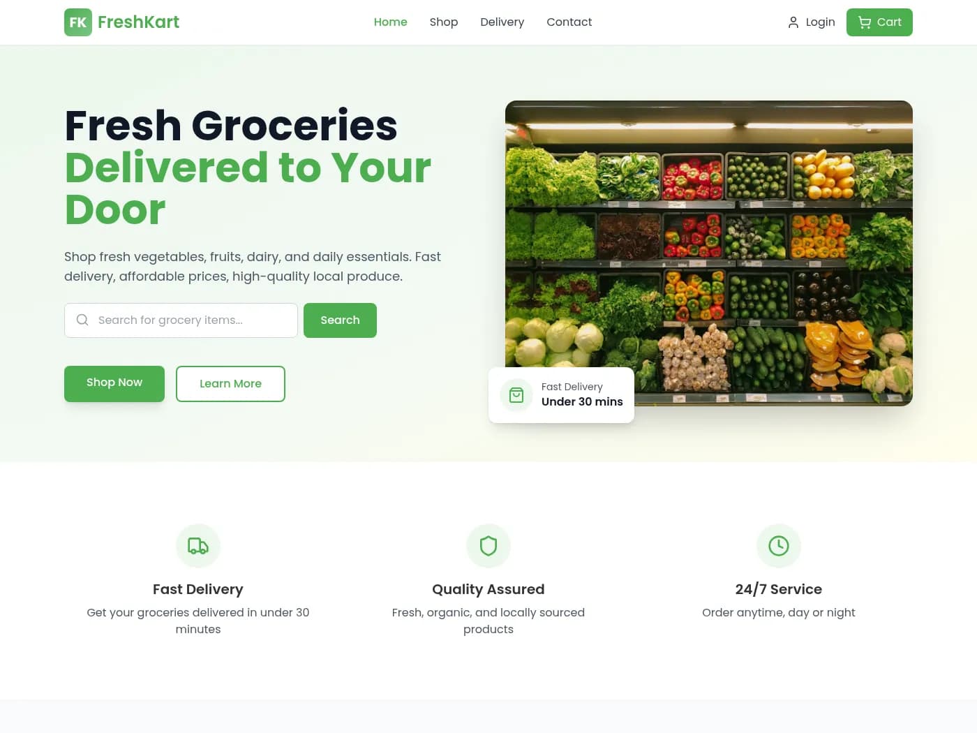 FreshKart Grocery Home Delivery Website