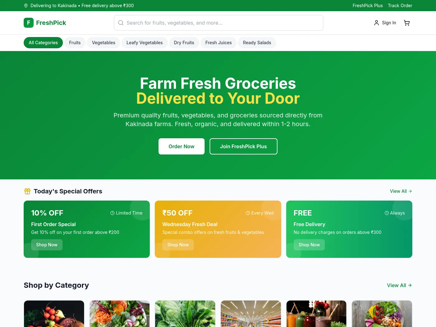 FreshPick: Seamless Farm-Fresh Shopping for Kakinada