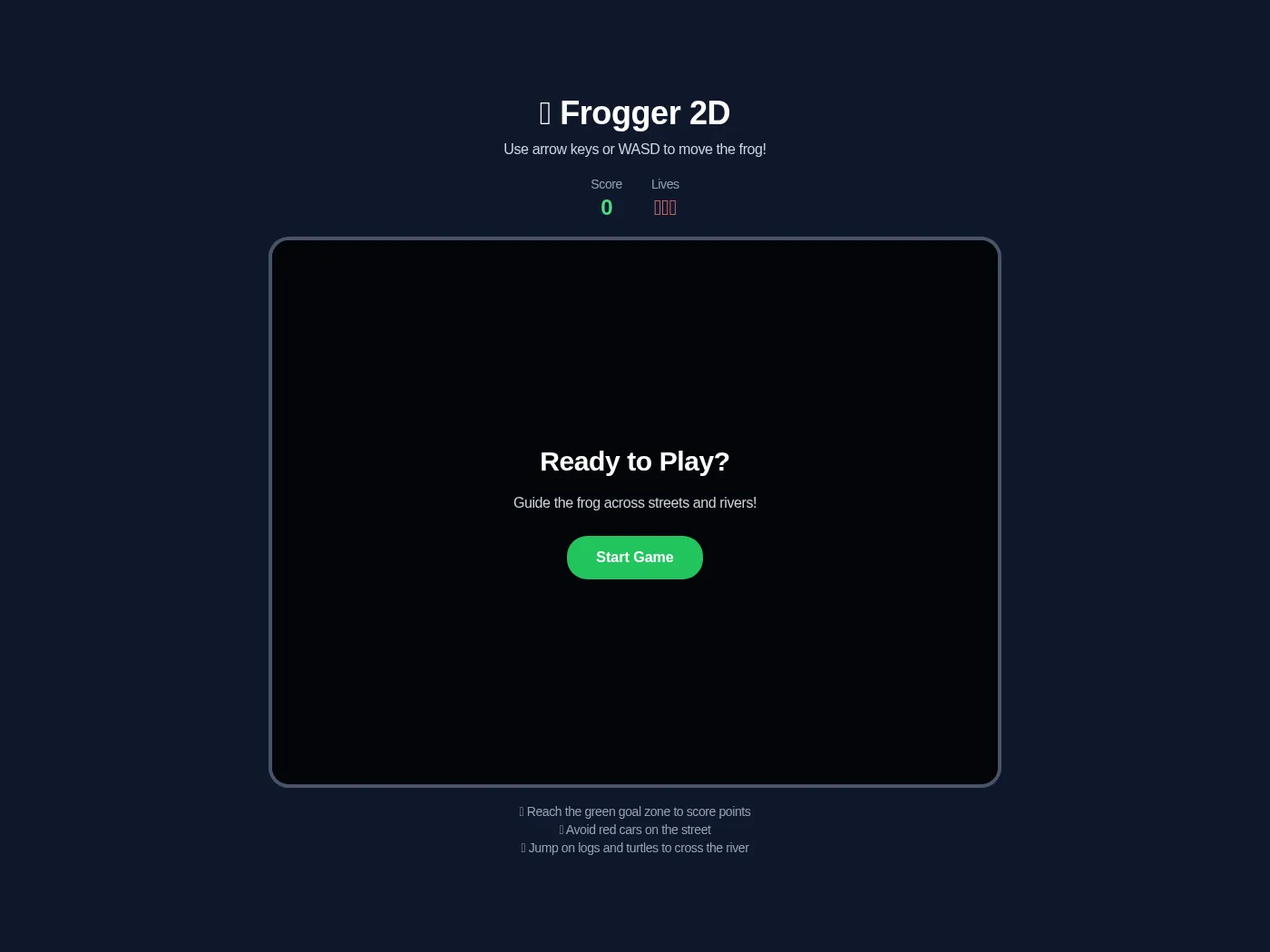 Frogger 2D: Street and River Crossing Game