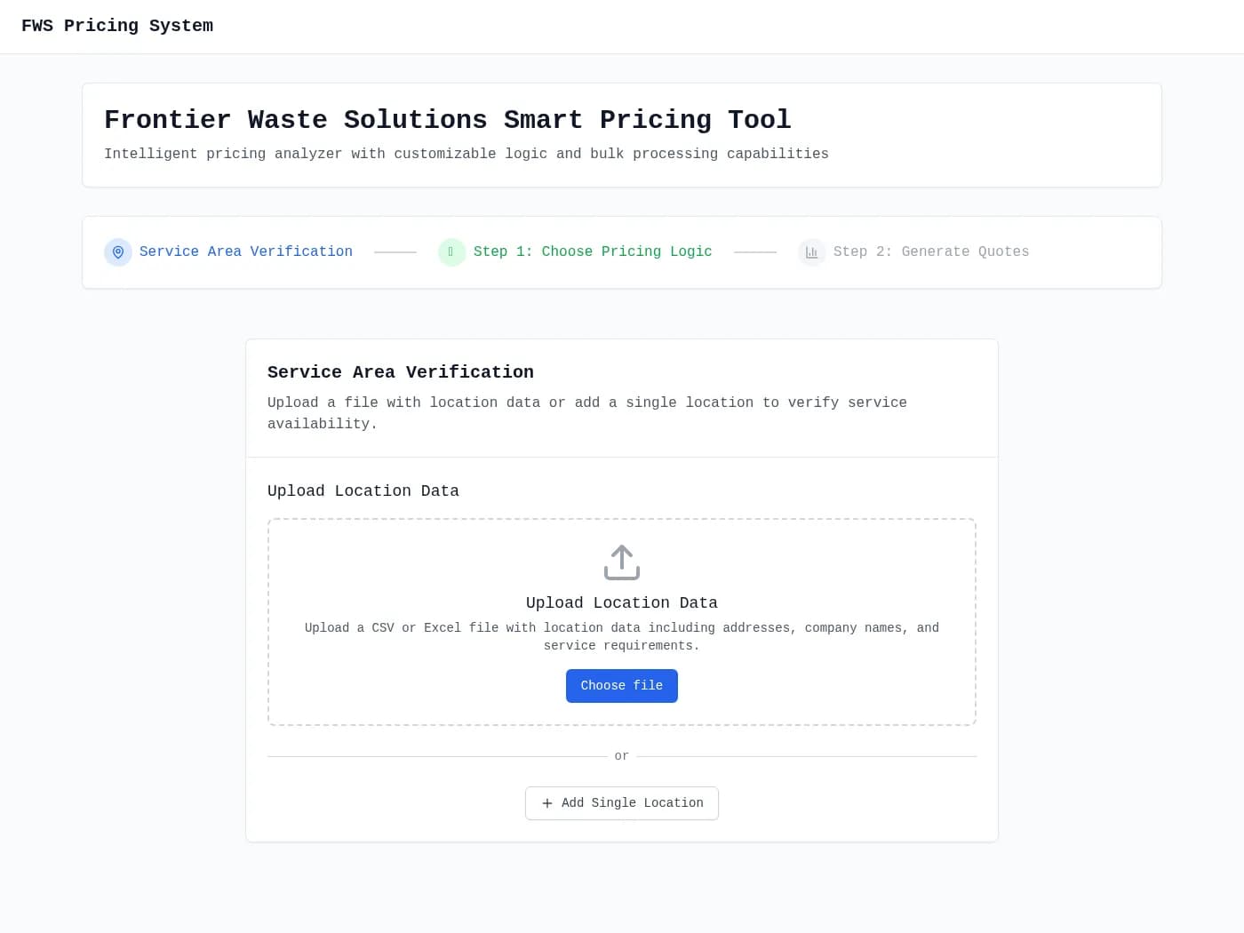 glitch—Frontier Waste Solutions Smart Pricing Tool