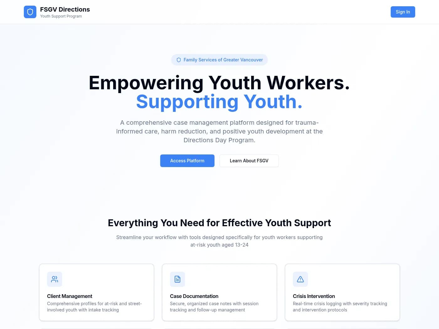 Youth Support Program Web Application for FSGV Directions Day Program