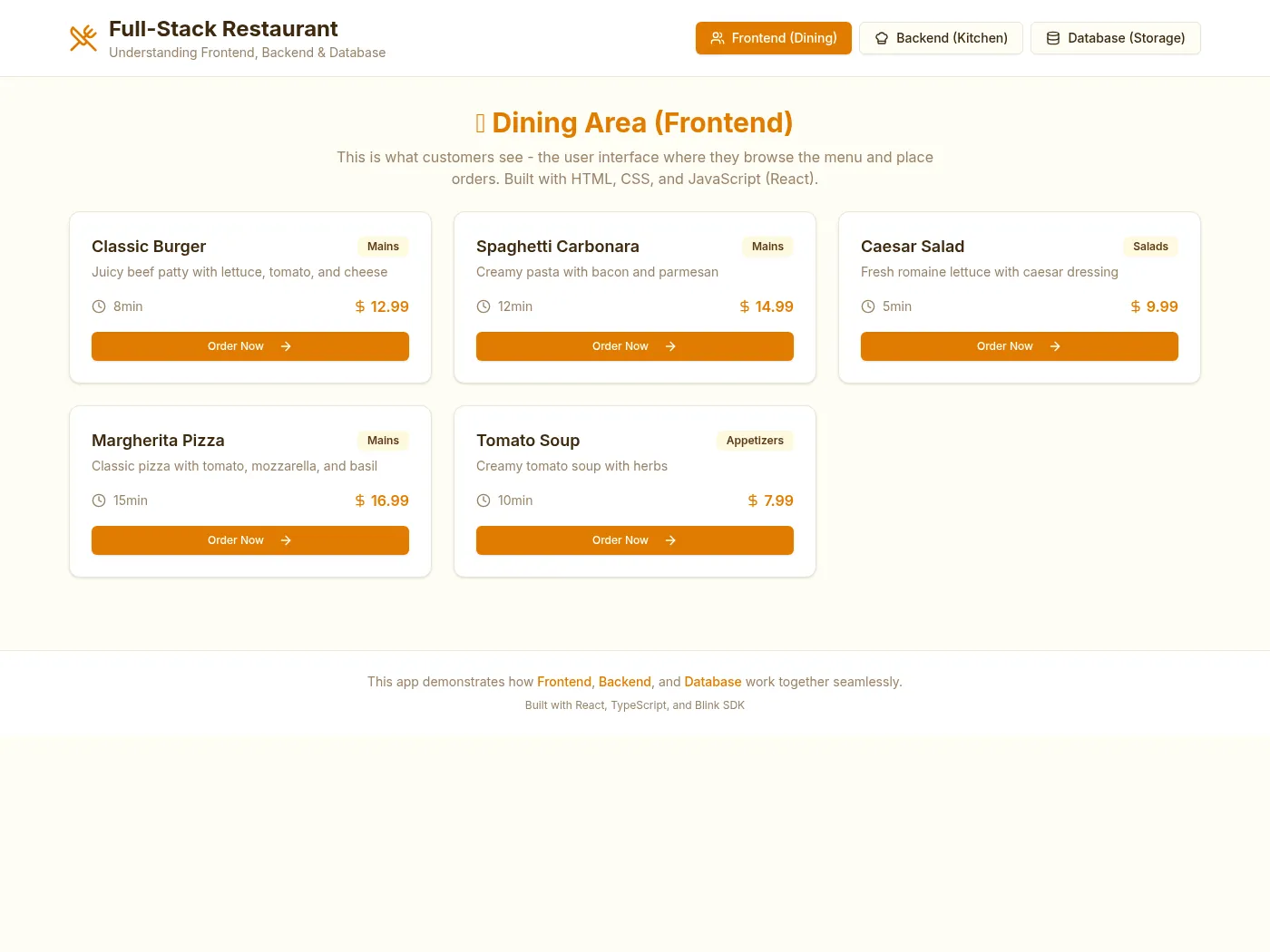 Full-Stack Restaurant Analogy App