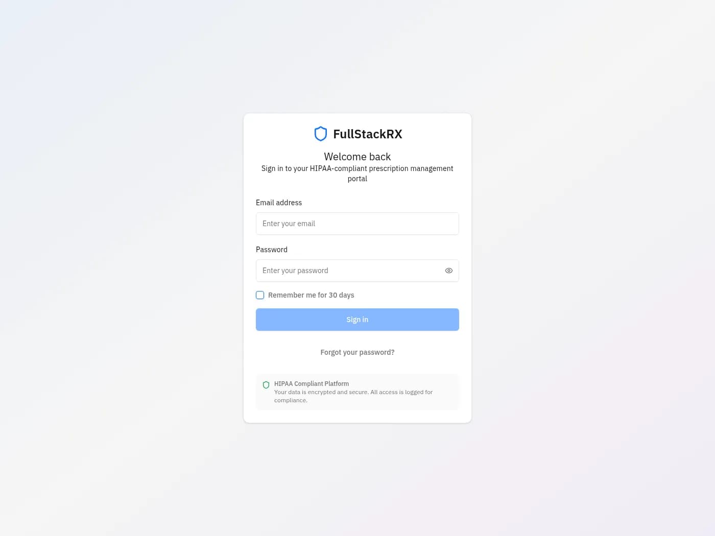 FullStackRX: HIPAA-Compliant Multi-Tenant SaaS for Prescription Management