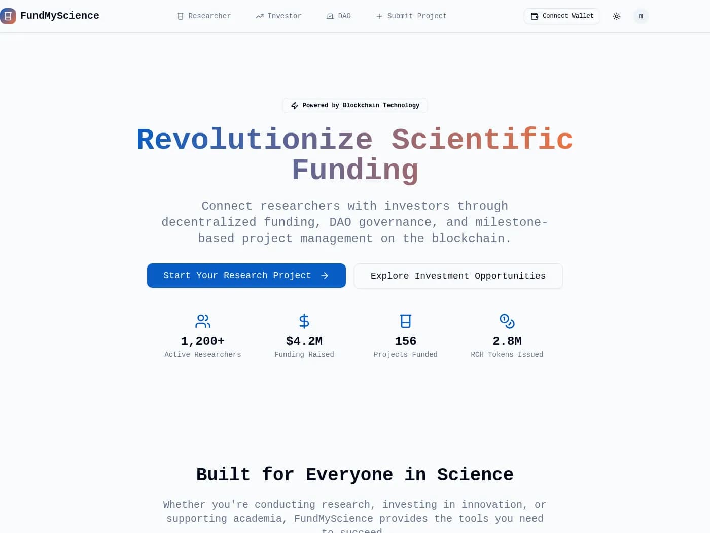 FundMyScience: Decentralized Research Funding Platform