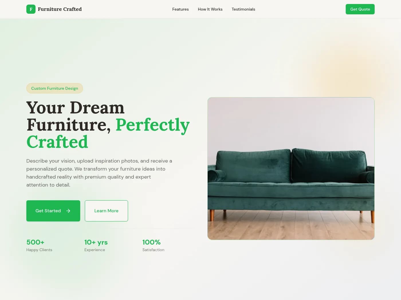 Furniture Builder Landing & Custom Quote Platform