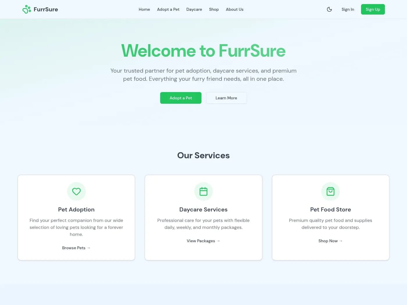 FurrSure – Comprehensive Web Platform for Pet Adoption, Daycare, and Food Shopping