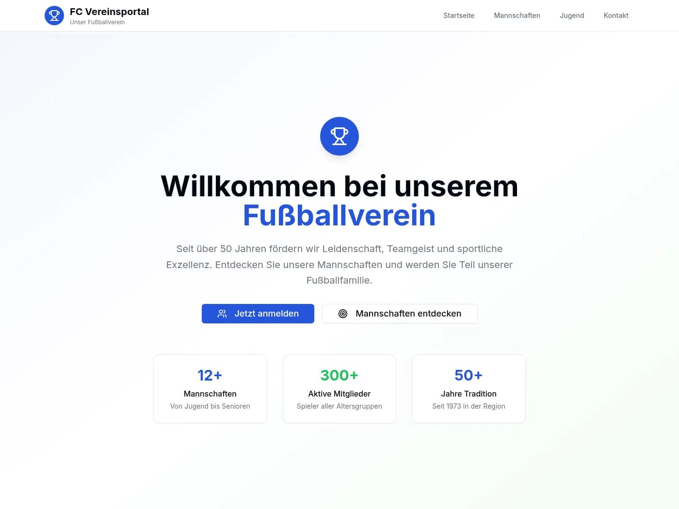Fussballverein Vereinsportal und Jugendmitglieder-Webseite
