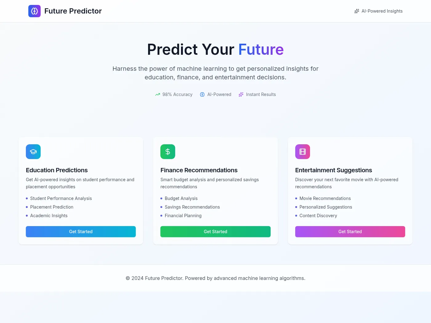 Future Predictor: Smart Recommendations for Education, Finance, and Entertainment