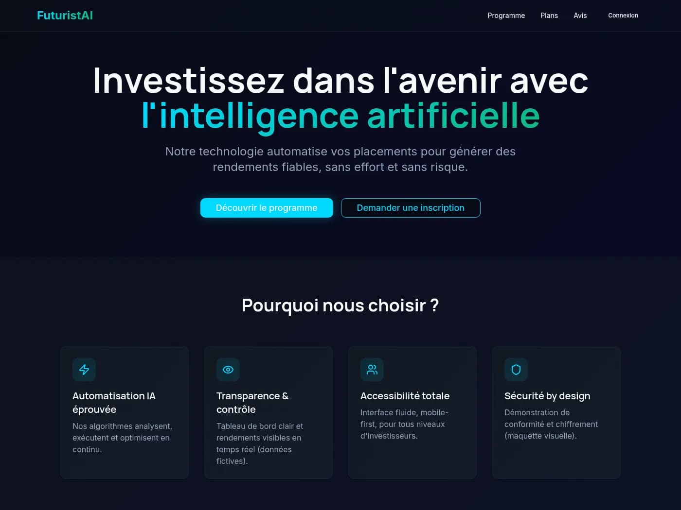 FuturistAI Investment — Interactive Mockup of an Automated AI Investment Platform
