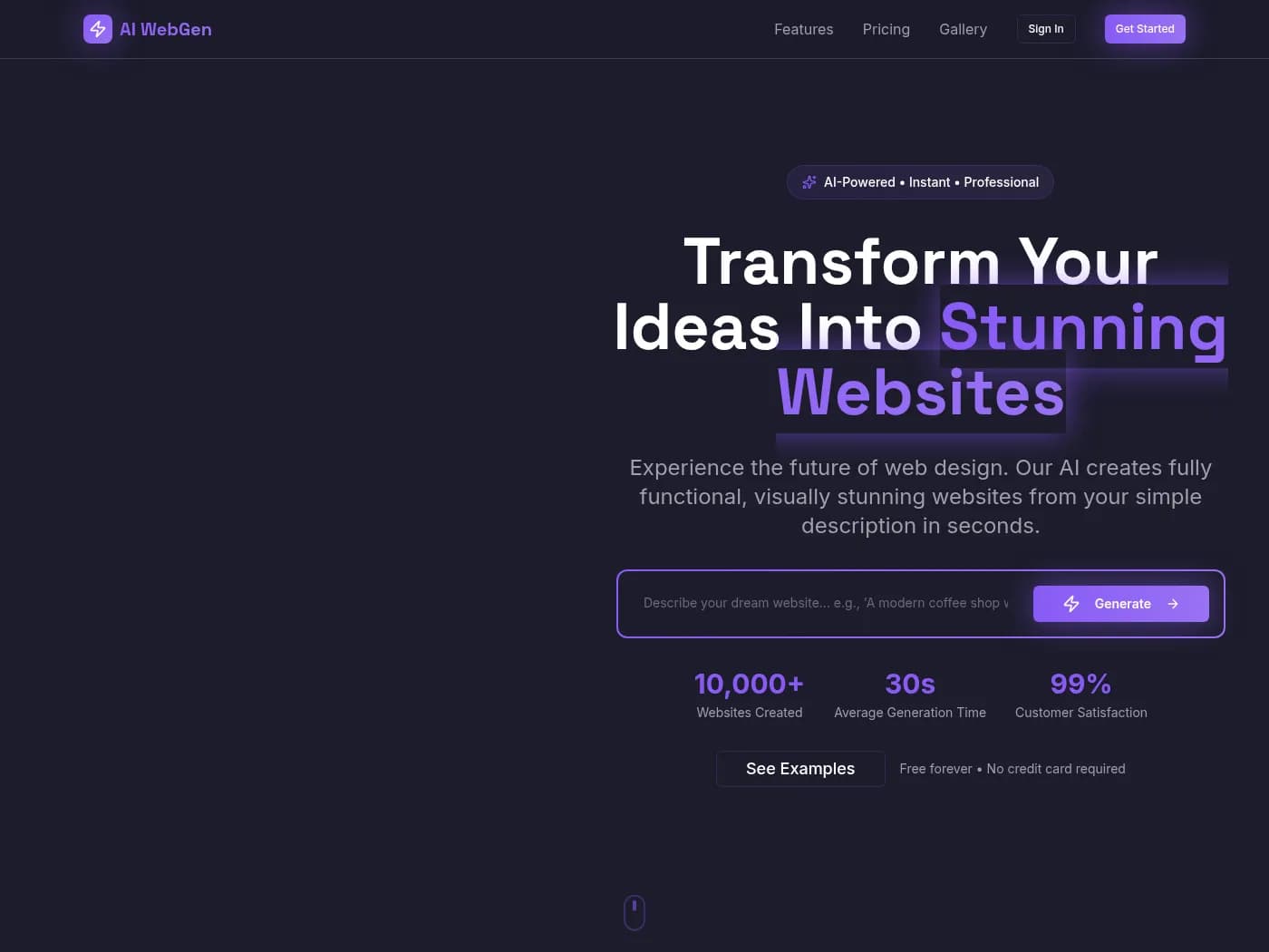 Futuristic 3D AI Website Generator