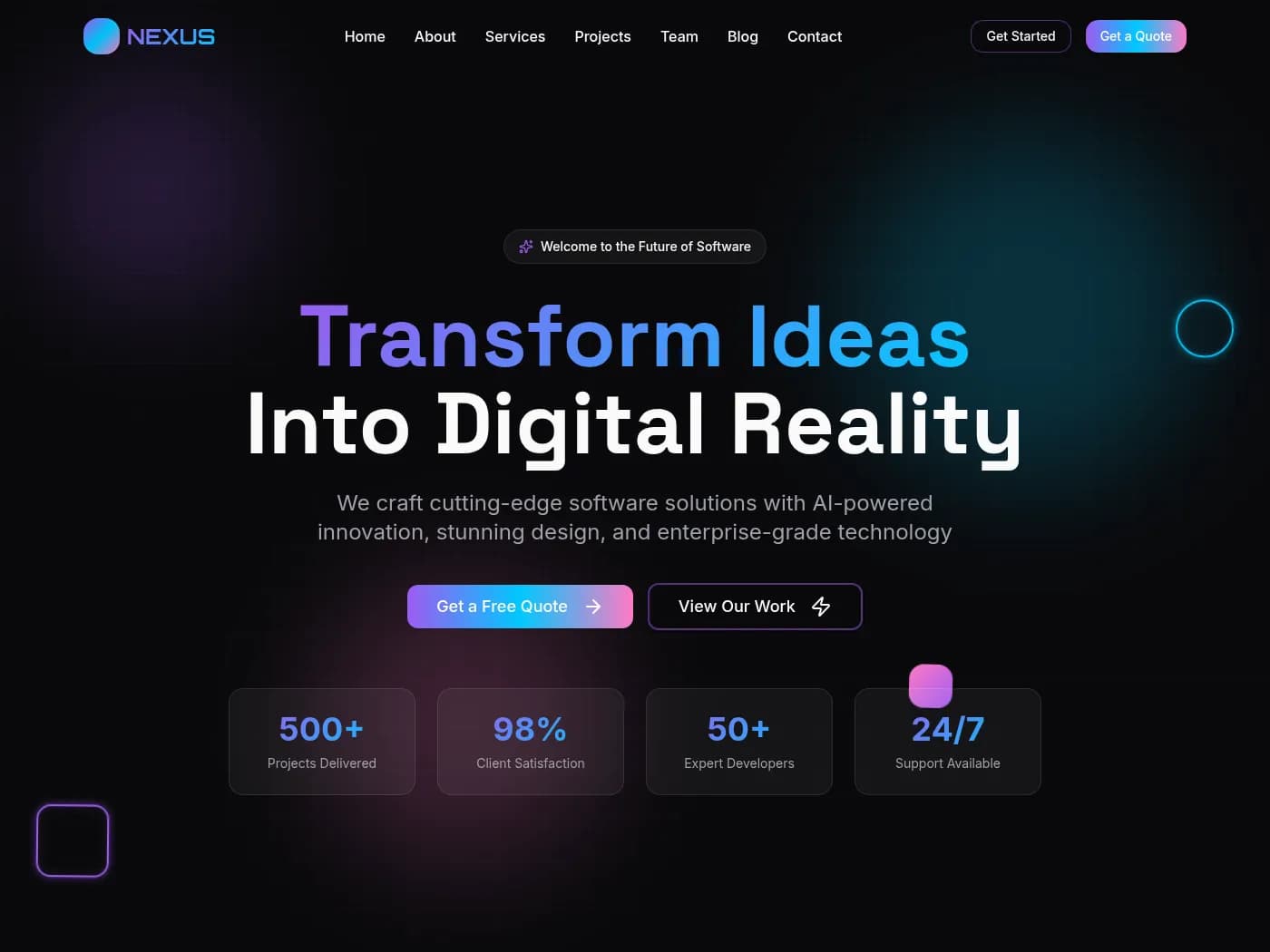 Futuristic 3D Software Agency Website