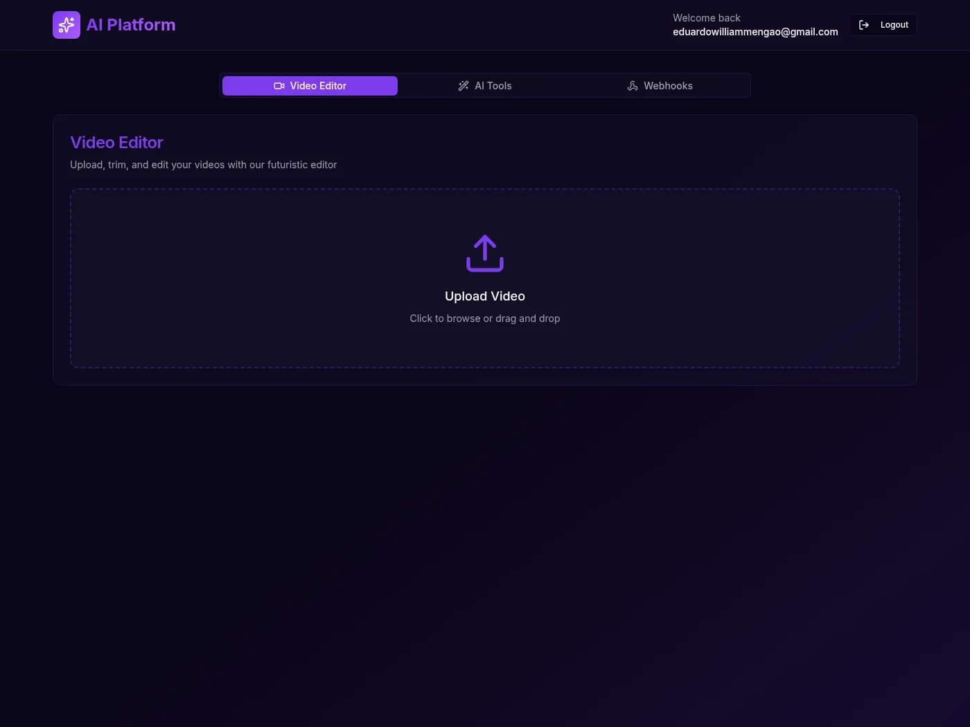 Futuristic AI Web Platform with Social Signup and Video Editor