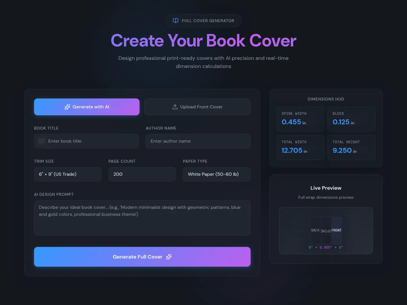 Futuristic Web UI for Book Cover Generator