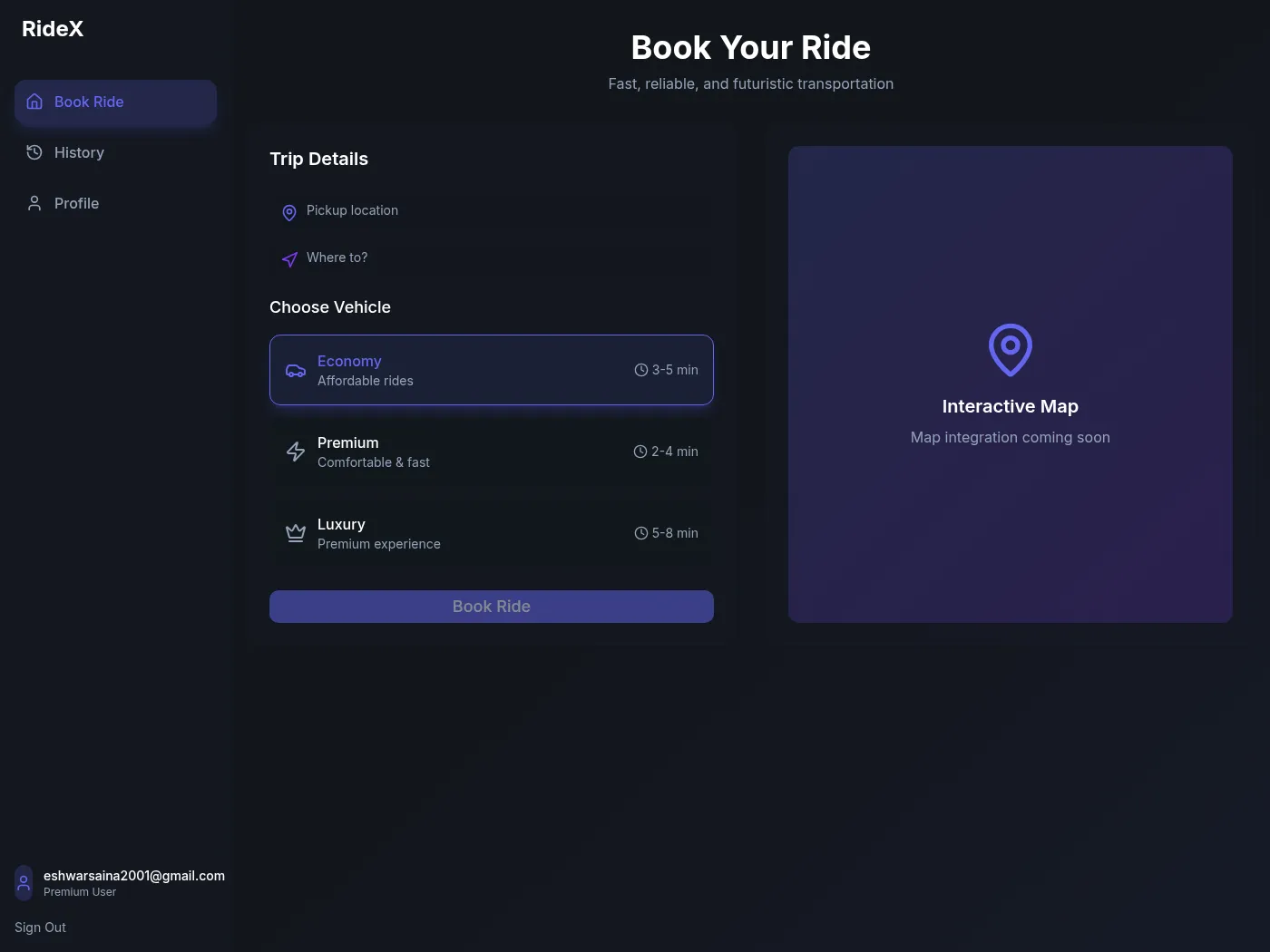 Futuristic Cab Booking App