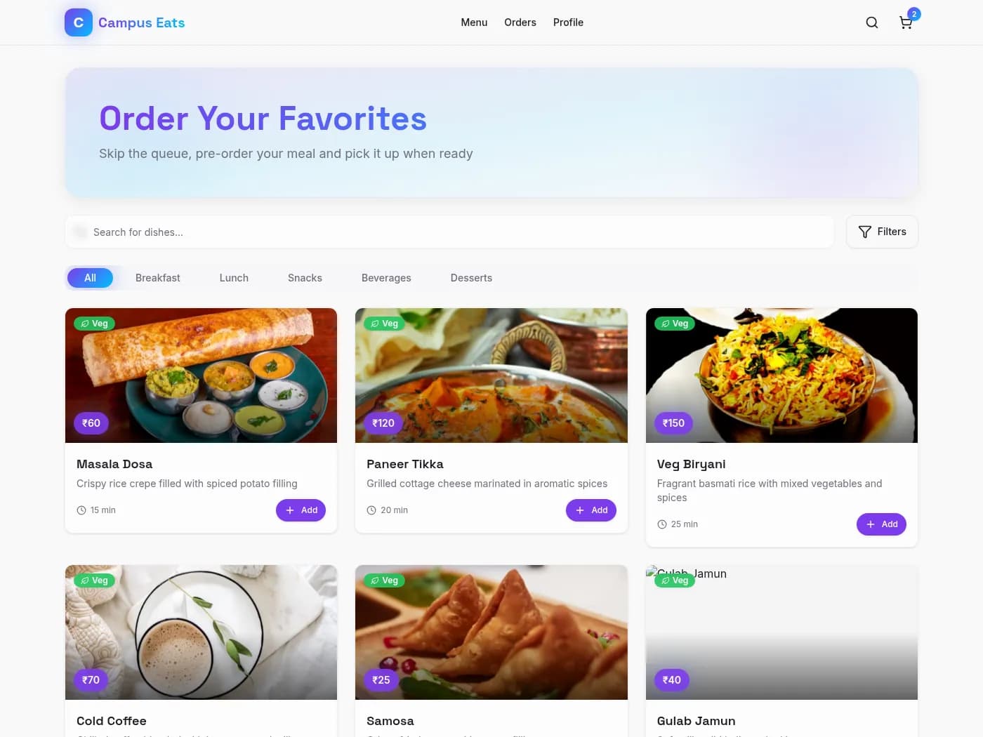Futuristic College Canteen Preorder Web App