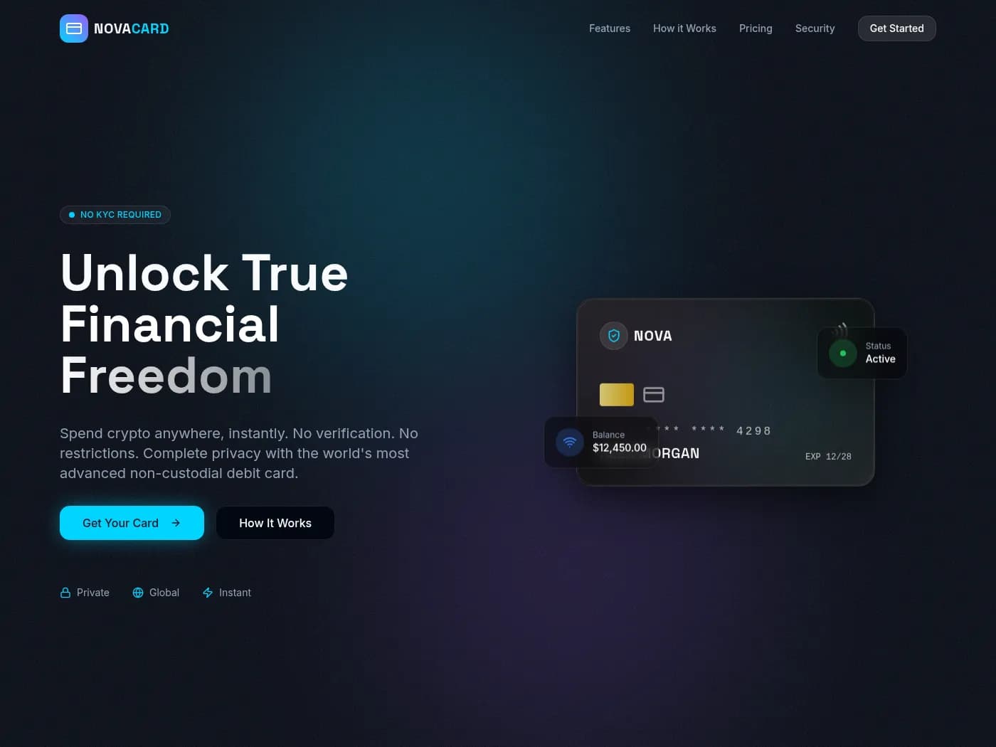 Futuristic Crypto Debit Card Landing Page