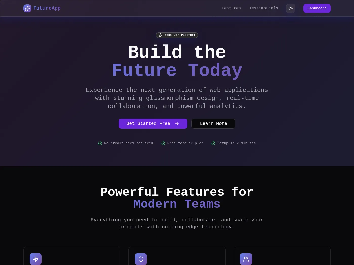 Futuristic Full-Stack Web App with Glassmorphism UI & Real-Time Features