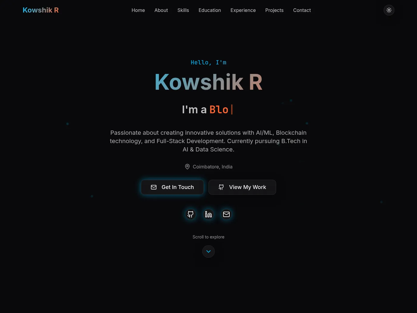 Futuristic Interactive Portfolio for Kowshik R