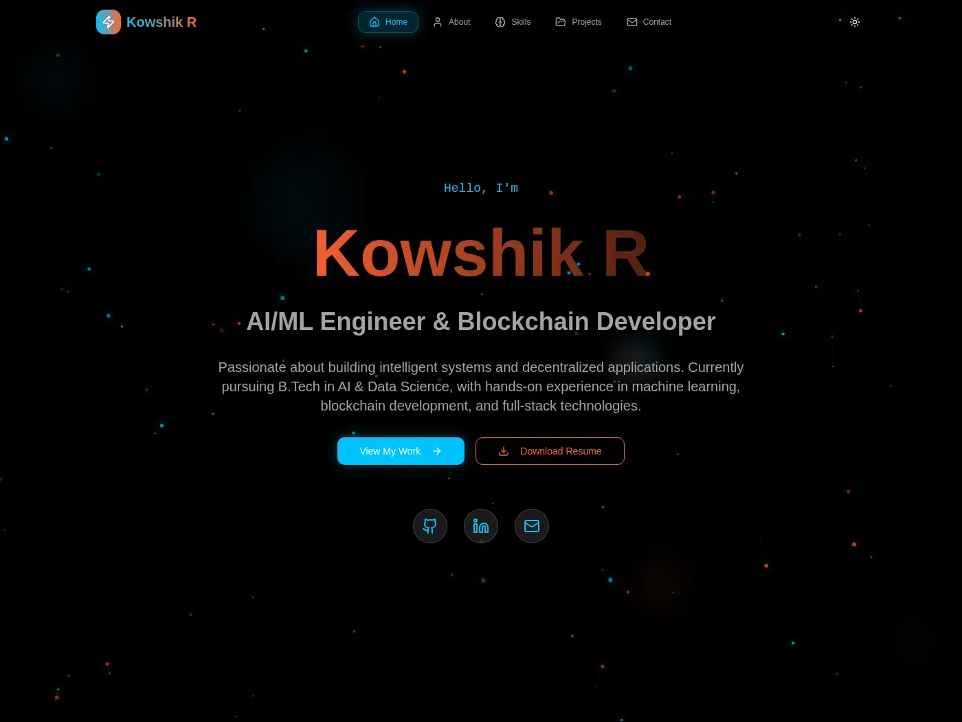 Futuristic Interactive Portfolio for Kowshik R