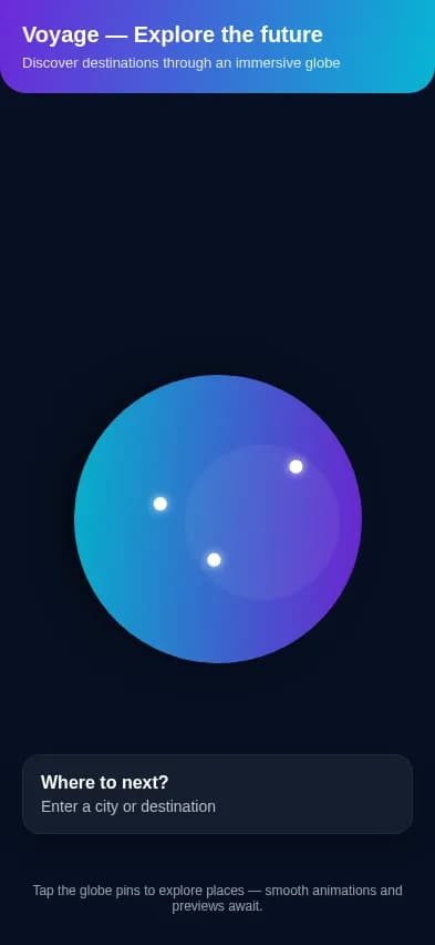 Futuristic Mobile Travel Booking Experience