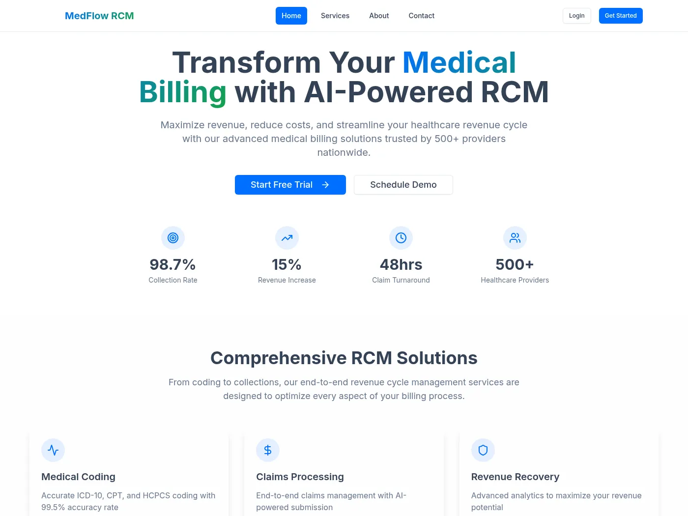 Futuristic RCM Medical Billing Web Platform