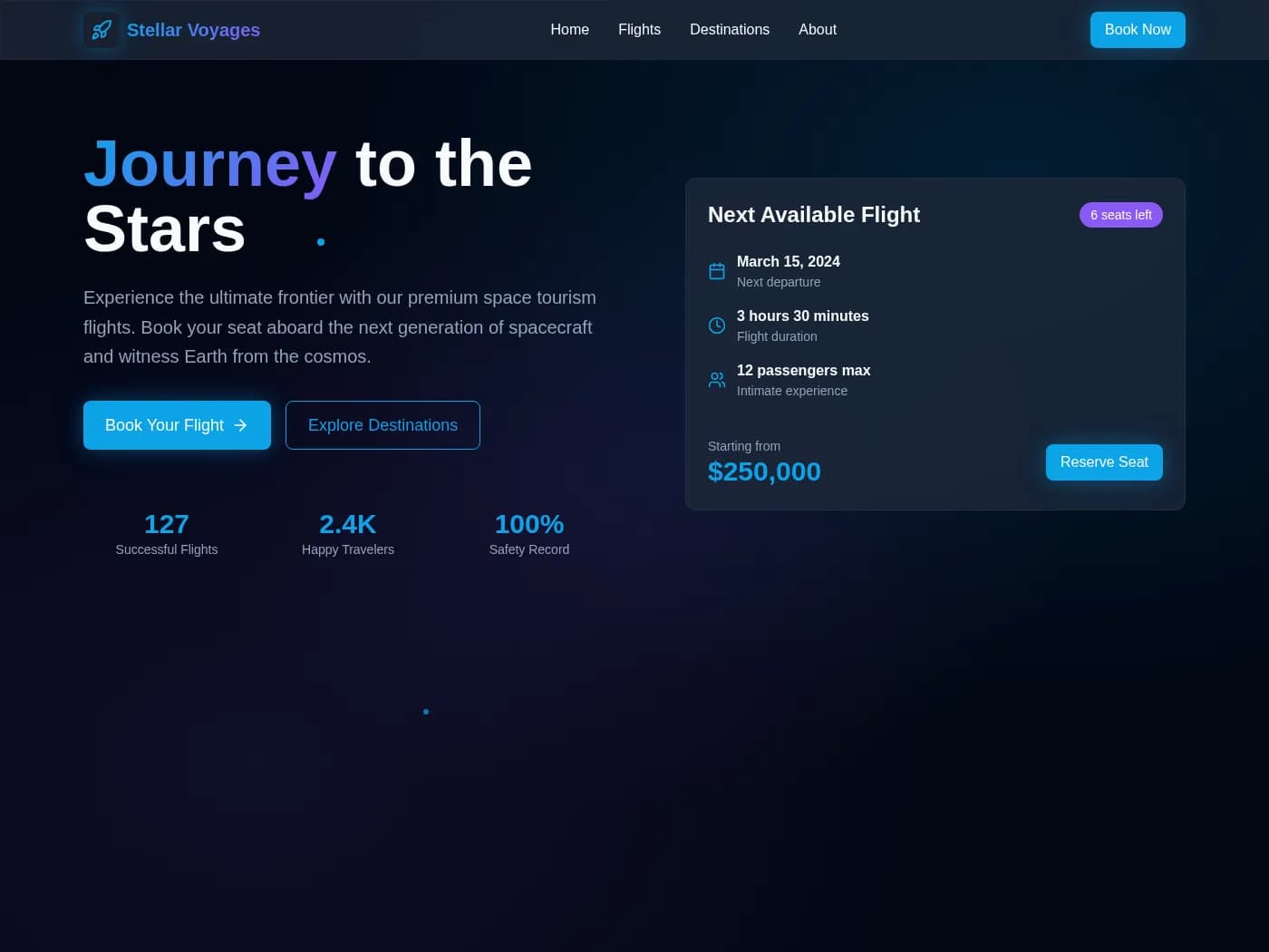 Futuristic Human Space Flight Booking Portal