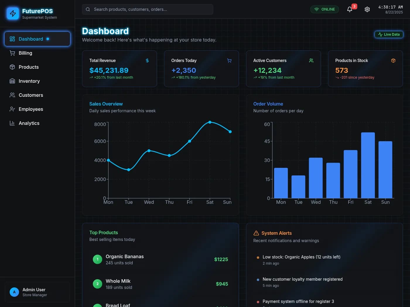 Futuristic Supermarket POS Frontend System