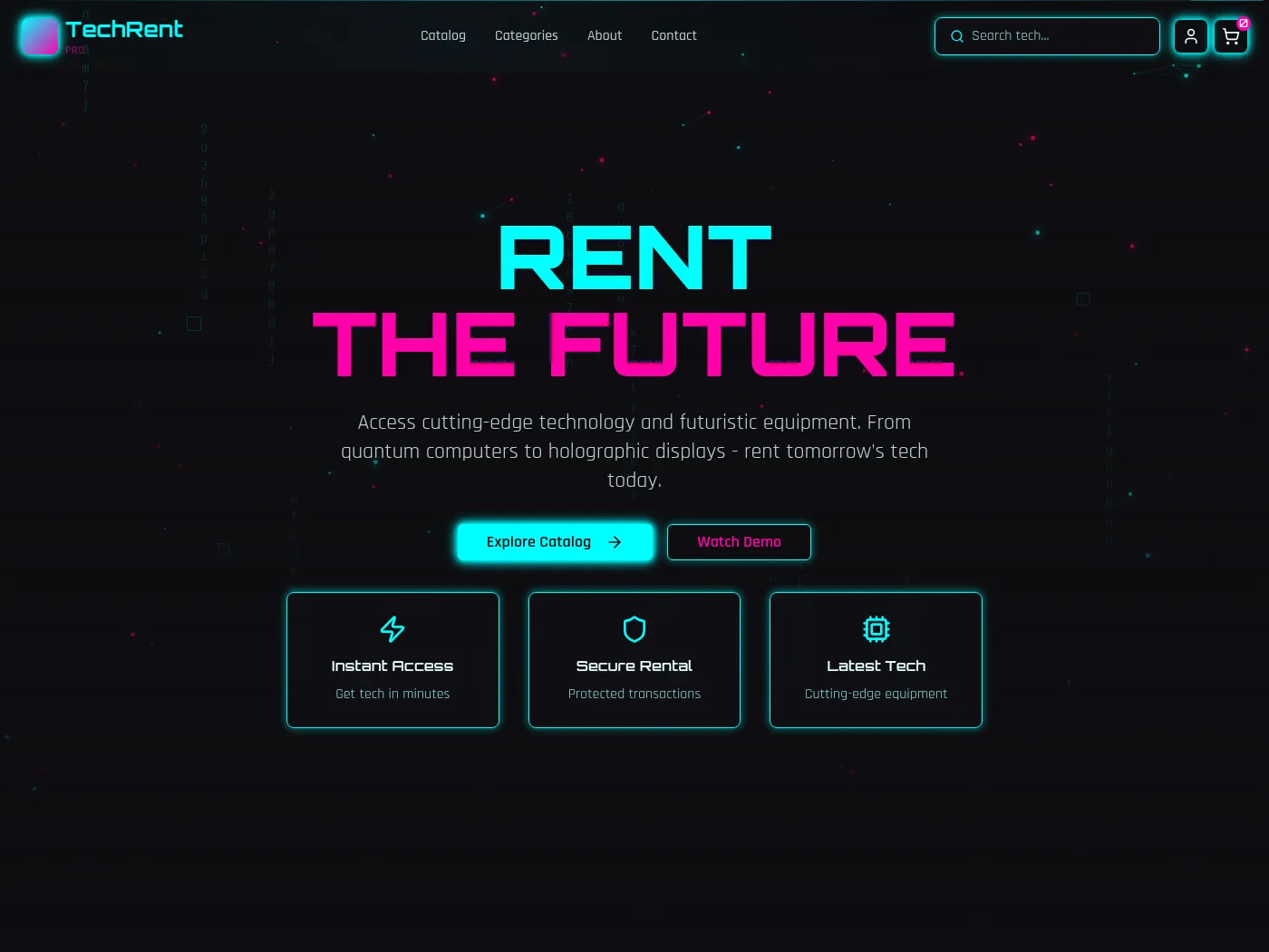 Futuristic Tech-Themed Rental Platform