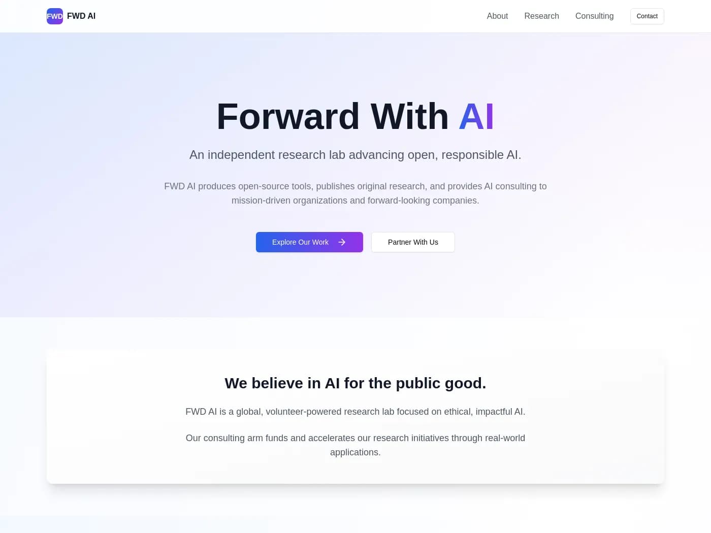 FWD AI Research Lab Homepage
